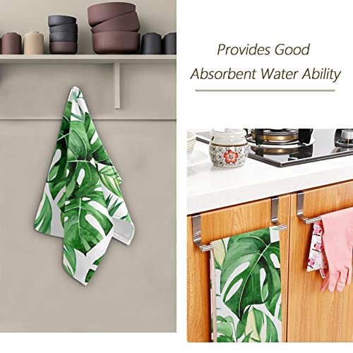 Palm Leaves Tropical Hand Towels Set of 2, Green Monstera Leaf Face Fingertip Towel for Bathroom Soft Absorbent Microfiber Decorative 28x14 in Gym Hotel Spa Yoga Sport