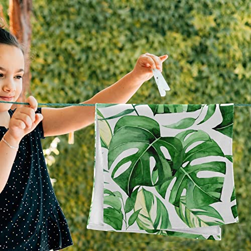 Palm Leaves Tropical Hand Towels Set of 2, Green Monstera Leaf Face Fingertip Towel for Bathroom Soft Absorbent Microfiber Decorative 28x14 in Gym Hotel Spa Yoga Sport