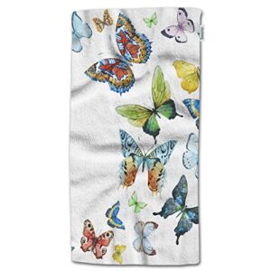 swono butterfly hand towel,beautiful watercolor flying butterflies hand towels for bath hand face gym and spa bathroom decoration 15"x30"