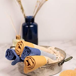 COCOTTON Boho Striped Turkish Hand Towels Set of 2 | 100% Cotton, 16 x 40 Inches | Decorative Bathroom Hair Face Gym Yoga Dishcloth Tea Kitchen Light Weight Quick Dry Farmhouse Towel (Mustard)