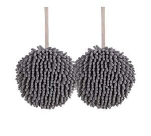 mayitbe soft absorbent chenille hand towels, decorative hanging fuzzy towels ball, thick drying cloth hand towel for home kitchen & bathroom (grey*2)