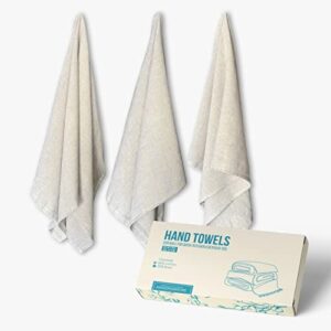 100% pure natural cotton linen blend towels for kitchen - set of 3 bath hand towels natural beige color 14"x 30" soft lightweight decorative hand towels, quick-dry wash cloths, tea towel, face towels