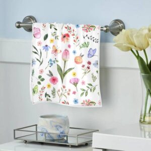 ALAZA Floral Hand Towel Spring Summer Botanical Flower Blooming Dish Towels Cotton Face Towel Bath Decor 30x15 inch for Mothers Day