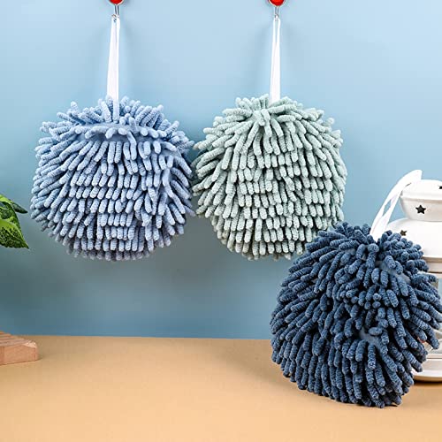 4 Pack Chenille Hand Towels Bathroom Quick Dry Hand Bath Towel with Hanging Loops Microfiber Absorbent Hand Drying Puff for Kitchen Bathroom