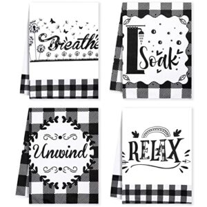 rumia 4pcs plaid bathroom hand towels black white buffalo plaid farmhouse bathroom hand towel relax soak unwind breathe kitchen dish hand towel bath towels decorative set for bathroom restroom decor