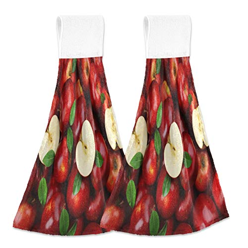 Red Apples Kitchen Hanging Towel 12 x 17 Inch Natural Tropical Fruits Leaves Hand Tie Towels Set 2 Pcs Tea Bar Dish Cloths Dry Towel Soft Absorbent Durable for Bathroom Laundry Room Decor