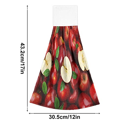 Red Apples Kitchen Hanging Towel 12 x 17 Inch Natural Tropical Fruits Leaves Hand Tie Towels Set 2 Pcs Tea Bar Dish Cloths Dry Towel Soft Absorbent Durable for Bathroom Laundry Room Decor