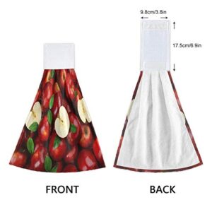 Red Apples Kitchen Hanging Towel 12 x 17 Inch Natural Tropical Fruits Leaves Hand Tie Towels Set 2 Pcs Tea Bar Dish Cloths Dry Towel Soft Absorbent Durable for Bathroom Laundry Room Decor