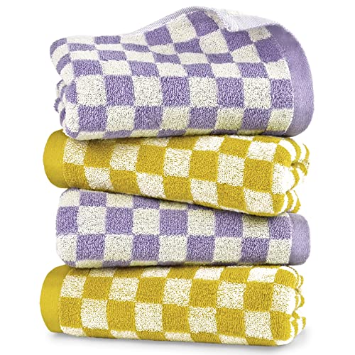 Checkered Hand Towel Set, Soft Quick Dry Bathroom Hand Towels 2 Colors 4 Pack, Retro and Cute Towels for The Whole Family