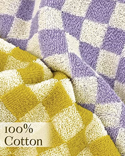 Checkered Hand Towel Set, Soft Quick Dry Bathroom Hand Towels 2 Colors 4 Pack, Retro and Cute Towels for The Whole Family