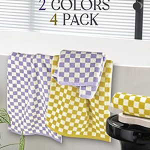 Checkered Hand Towel Set, Soft Quick Dry Bathroom Hand Towels 2 Colors 4 Pack, Retro and Cute Towels for The Whole Family