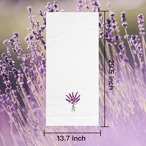 Quera 2 Pack Lavender Hand Towels 100 Percent Cotton Embroidered Premium Luxury Decor Bathroom Decorative Dish Set for Drying, Cleaning, Cooking, 13.7'' x 29.5'', White,Purple