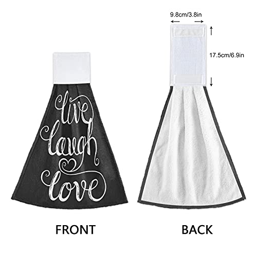 Oarencol Live Laugh Love Heart Black Kitchen Hand Towel Absorbent Hanging Tie Towels with Loop for Bathroom 2 Pcs