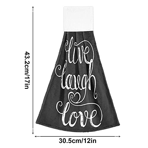 Oarencol Live Laugh Love Heart Black Kitchen Hand Towel Absorbent Hanging Tie Towels with Loop for Bathroom 2 Pcs