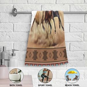 PATINISA Brown Horse Hand Towels for Bathroom Set of 2 Azetc Boho Ethnic Style Native American Western Horse Soft Absorbent Kitchen Dish Towels Decorative Bathroom Towel for Hair,Guest,Gym,Spa 14"x28"