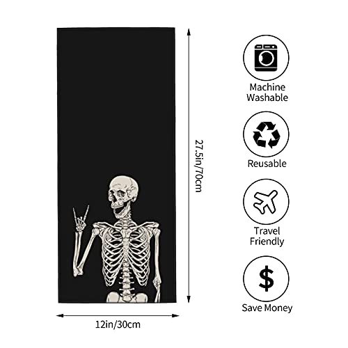 Rock and Roll Skeleton Hippie Skull Soft Fingertip Towels, Hand Towel, Dish Towel for Kitchen All Season 12 x 27.5 inches