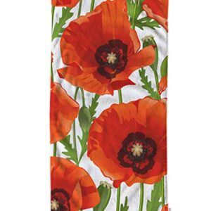 oFloral Red Poppy Floral Hand Towels Cotton Washcloths,Nature Botanical Plant Poppy Flower Bud Leaf Soft Towels for Bathroom/Kitchen/Yoga/Golf/Hair/Face Towel for Men/Women/Girl/Boys 15X30 Inch