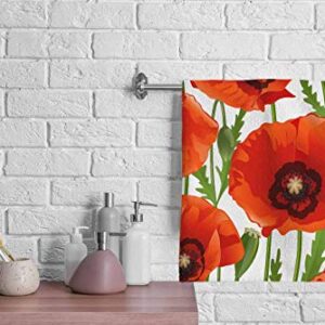 oFloral Red Poppy Floral Hand Towels Cotton Washcloths,Nature Botanical Plant Poppy Flower Bud Leaf Soft Towels for Bathroom/Kitchen/Yoga/Golf/Hair/Face Towel for Men/Women/Girl/Boys 15X30 Inch