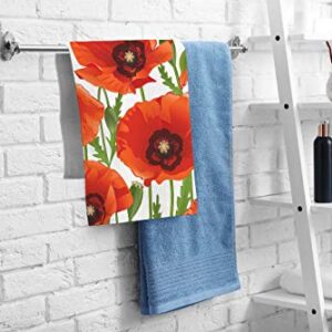 oFloral Red Poppy Floral Hand Towels Cotton Washcloths,Nature Botanical Plant Poppy Flower Bud Leaf Soft Towels for Bathroom/Kitchen/Yoga/Golf/Hair/Face Towel for Men/Women/Girl/Boys 15X30 Inch