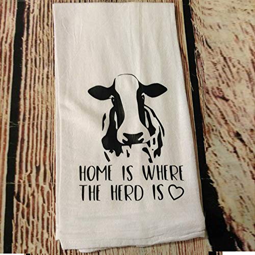 Home is Where The Herd is Kitchen Dish Towels Washcloths Farmhouse Cow Decor Dishcloth Bathroom Towel White 17x 35 Inch(35x75cm) Color: Home is Where The Herd is Kitchen