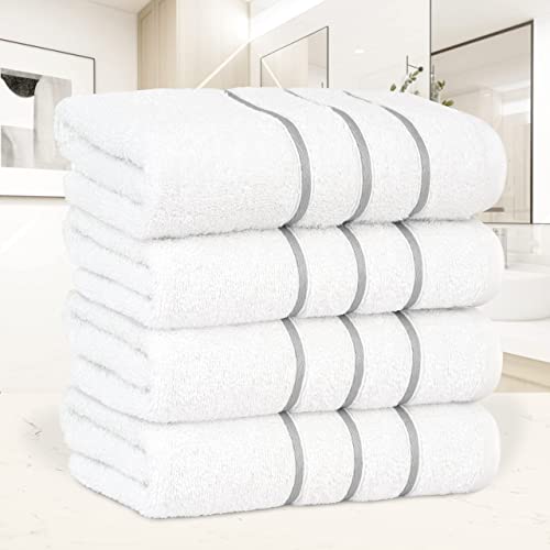 Dorlion Towels 4 Packed White Hand Towel Set, 100% Turkish Cotton Hand Towels for Bathroom, 16x28 in White Face Towels, Light Gray