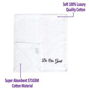 'Be Our Guest' Embroidered White Hand Towels for Bathroom with Gift Box - Set of 2 - Extra Absorbent 100% Cotton Hand Towel Set - 571GSM - 14 x 30 inches - Gifts for Bathroom - Be Our Guest Decor