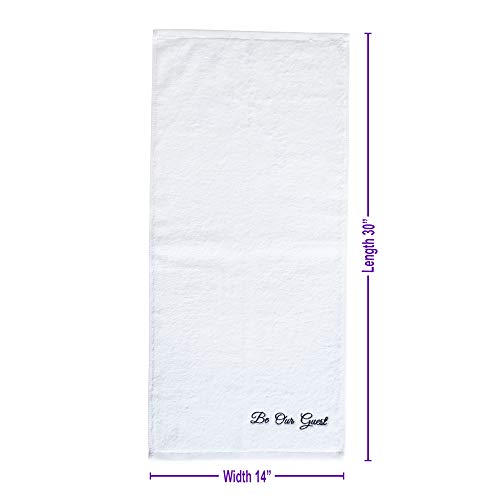 'Be Our Guest' Embroidered White Hand Towels for Bathroom with Gift Box - Set of 2 - Extra Absorbent 100% Cotton Hand Towel Set - 571GSM - 14 x 30 inches - Gifts for Bathroom - Be Our Guest Decor