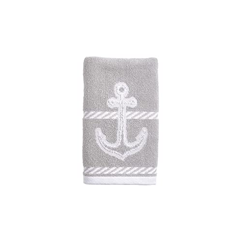 Nautical Anchor Grey Hand Towel Bathroom Accessories Coastal 100% Cotton Fabric Towel, 16 x 28 inches, 1 Towel