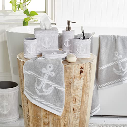 Nautical Anchor Grey Hand Towel Bathroom Accessories Coastal 100% Cotton Fabric Towel, 16 x 28 inches, 1 Towel