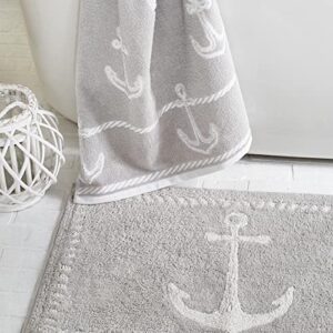 Nautical Anchor Grey Hand Towel Bathroom Accessories Coastal 100% Cotton Fabric Towel, 16 x 28 inches, 1 Towel