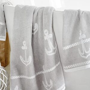 Nautical Anchor Grey Hand Towel Bathroom Accessories Coastal 100% Cotton Fabric Towel, 16 x 28 inches, 1 Towel