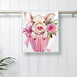 OUZPGAQ Pig Hand Towel, Cute Pink Pig Hand Towels on White Background Face Towel Soft Thin Guest Towel Portable Kitchen Tea Towels Dish Washcloths Bath Decoration, 12" X 27.5"