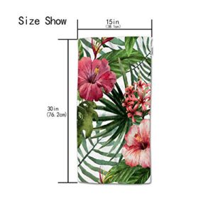 HGOD DESIGNS Tropical Flower Hand Towels,Watercolor Summer Hawaii Palm Tree Leaf and Tropical Plant Flower 100% Cotton Soft Bath Hand Towels for Bathroom Kitchen Hotel Spa Hand Towels 15"X30"