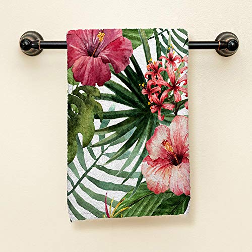 HGOD DESIGNS Tropical Flower Hand Towels,Watercolor Summer Hawaii Palm Tree Leaf and Tropical Plant Flower 100% Cotton Soft Bath Hand Towels for Bathroom Kitchen Hotel Spa Hand Towels 15"X30"