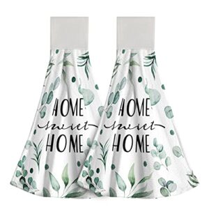 giwawa home sweet home hanging kitchen towels green leaves hand tie towel set of 2 fast drying dish tea towels for bathroom toilet gym decor