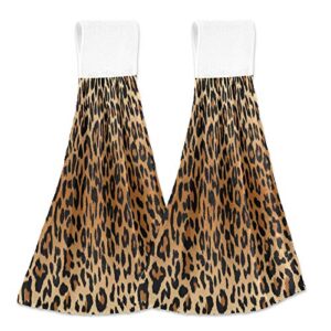 staytop fashion colorful leopard animal print hand towels set of 2, soft and fast absorbent hanging towels or magic stickers with hanging loops for kitchen, bathroom 12x17in