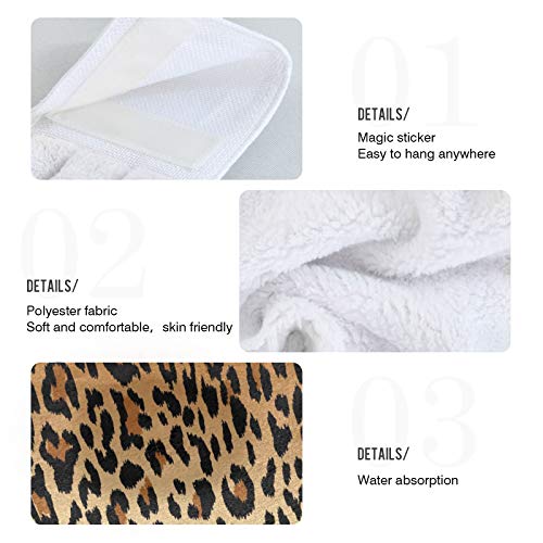 STAYTOP Fashion Colorful Leopard Animal Print Hand Towels Set of 2, Soft and Fast Absorbent Hanging Towels or Magic Stickers with Hanging Loops for Kitchen, Bathroom 12x17In