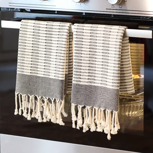 BRIDGE ISTANBUL Turkish Hand Towel Set of 2(18x35) Inches I 100% Cotton Decorative Kitchen Towel for Hand, Bathroom, Face, Hair, Farmhouse Decor, Tea, Dishcloth (Grey)