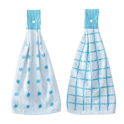 Gemto 2 Pack Hanging Hand Towels 100% Cotton Kitchen Towels, Quick Dry Hanging Tie Towels Soft Breathable Water Absorbent Dish Wipe Cloth for Kitchen, Bathroom, Blue