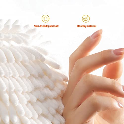 WEIWODUZUN 2 Pack Fuzzy Ball Towel White and Gray, Dry Your Hand Instantly conveniently with This Creative Bath Towel Set Towels for Bathroom Kitchen Chenille Hand Towels (2 Pack + 2 Hooks)