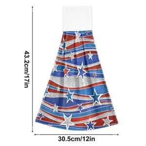 Red Blue Stars Memorial Day Kitchen Hanging Towel 12 x 17 Inch Wood 4Th of July Hand Tie Towels Set 2 Pcs Tea Bar Dish Cloths Dry Towel Soft Absorbent Durable for Bathroom Laundry Room Decor