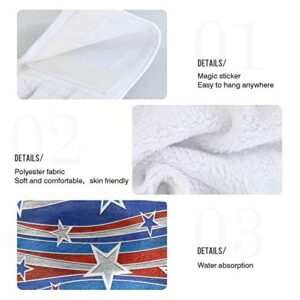 Red Blue Stars Memorial Day Kitchen Hanging Towel 12 x 17 Inch Wood 4Th of July Hand Tie Towels Set 2 Pcs Tea Bar Dish Cloths Dry Towel Soft Absorbent Durable for Bathroom Laundry Room Decor