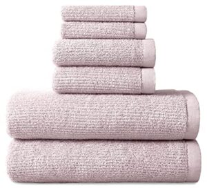 ny loft 100% cotton quick dry towel set | textured bathroom towels | highly absorbent and durable towel set | greenwich collection (6 piece towel set, lilac snow)