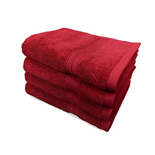 BHT Towels - 100% Cotton Thick & Large 600 GSM Hand Towel - Genuine Ringspun, Luxury Hotel & Spa Quality (Set of 4 Hand Towels, Burgundy)