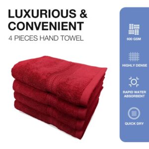 BHT Towels - 100% Cotton Thick & Large 600 GSM Hand Towel - Genuine Ringspun, Luxury Hotel & Spa Quality (Set of 4 Hand Towels, Burgundy)