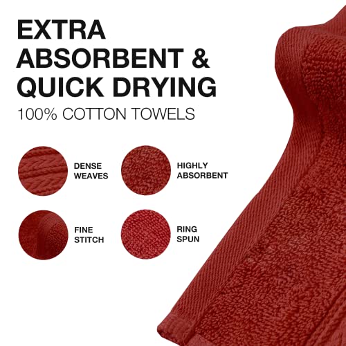 BHT Towels - 100% Cotton Thick & Large 600 GSM Hand Towel - Genuine Ringspun, Luxury Hotel & Spa Quality (Set of 4 Hand Towels, Burgundy)