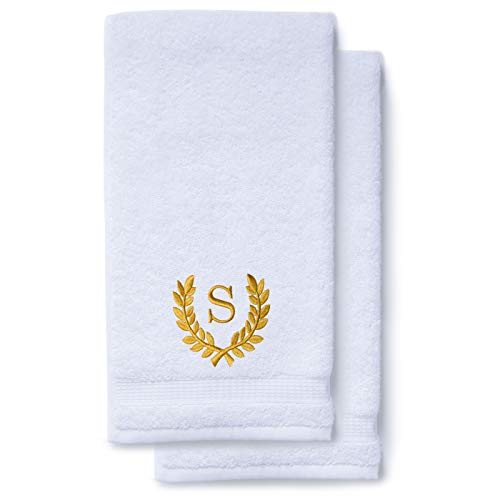 Decorative and Monogrammed Hand Towels for Bathroom Kitchen Makeup | Personalized Gift for Wedding-Bridal | Roman Font Custom Luxury Turkish Towel | Spa Collection, Oversized, 16 X 30 Inch, Set of 2