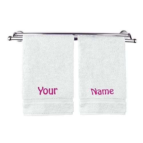 Luxury Hotel & Spa Decorative Towel, 100% Turkish Cotton 750+ GSM, Personalized Monogrammed Gift, for Bathroom, Gym, and Kitchen, Soft Hand Towel 16" X 30" (White, Monogrammed Hand Towel - Set of 2)