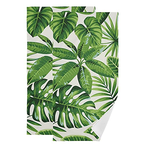 VKPSCHJ Palm Leaf Tropical Bath Hand Towels Summer Theme Green Fingertip Towels Set of 2 Bathroom Kitchen Decor Towel