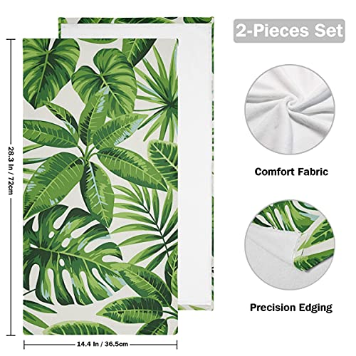 VKPSCHJ Palm Leaf Tropical Bath Hand Towels Summer Theme Green Fingertip Towels Set of 2 Bathroom Kitchen Decor Towel